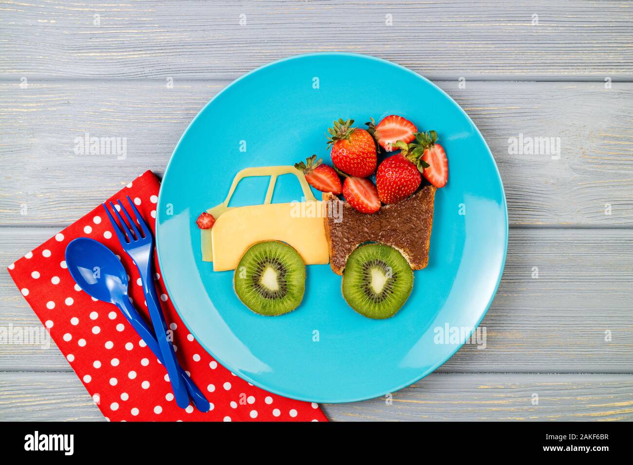 Creative idea for kids breakfast with funny sandwich car truck and ...