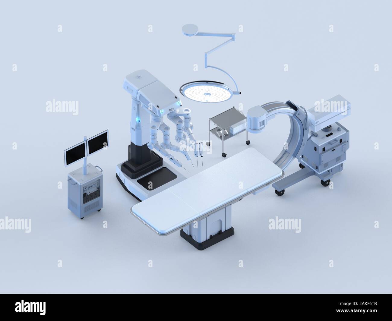 3d rendering hospital surgery room with C-Arm machine and surgery robot ...
