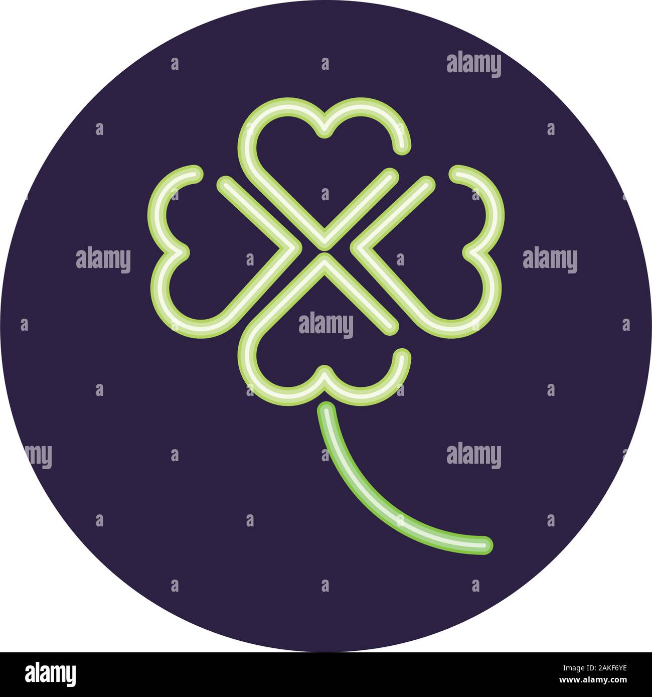 Neon clover inside black circle design, Decoration advertising light ...