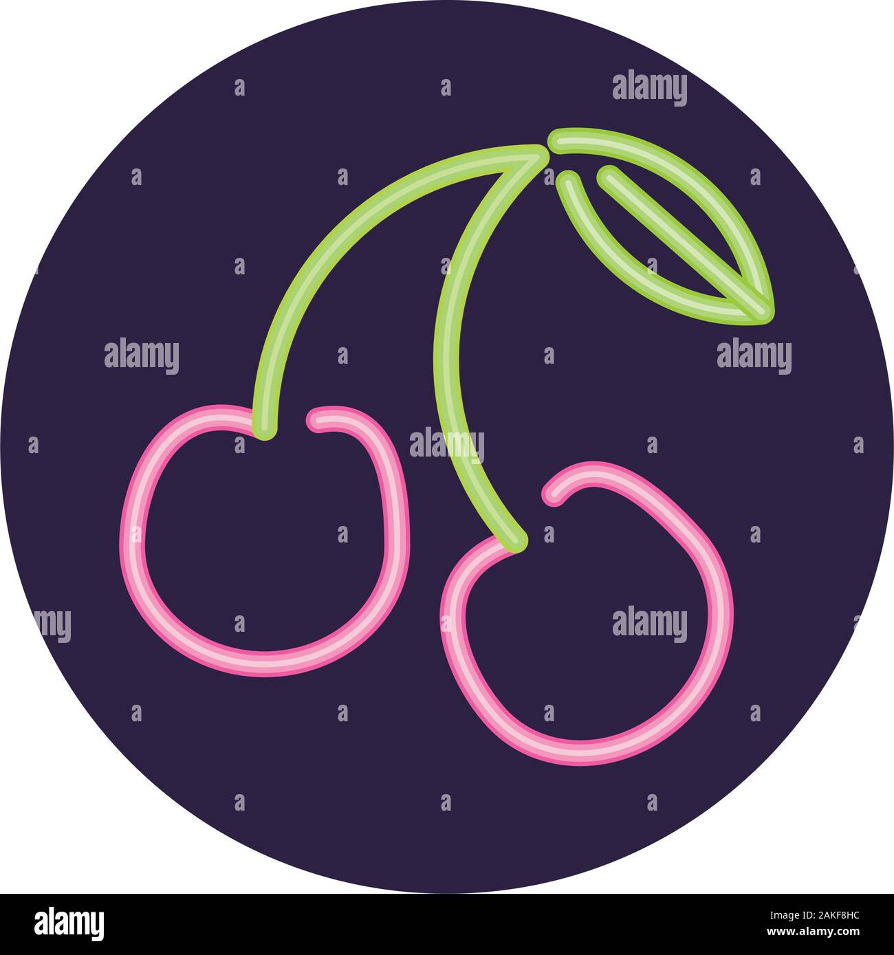 Neon cherry inside black circle design, Decoration advertising light ...