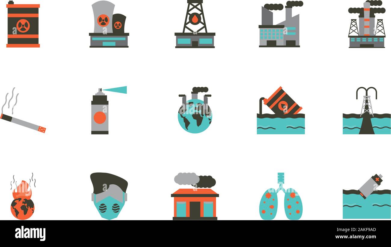 Industrial and pollution icon set design, environment dirty danger ...