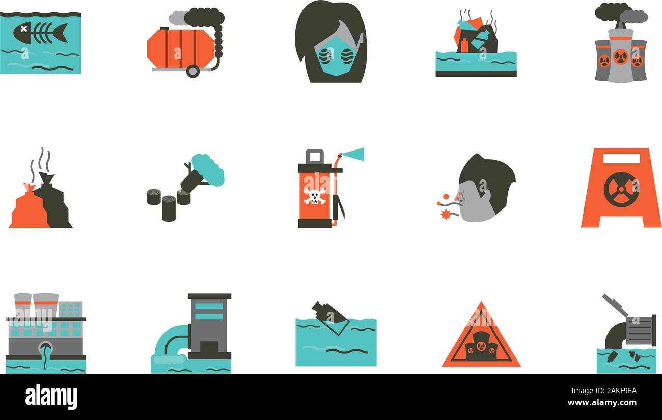 Industrial and pollution icon set design, environment dirty danger ...
