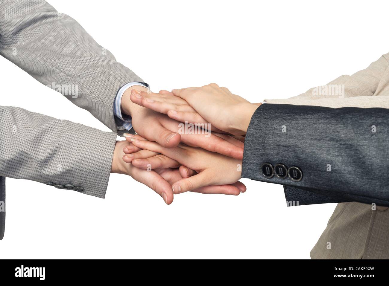 Concept of teamwork and unity with palms one on one in pile Stock Photo ...