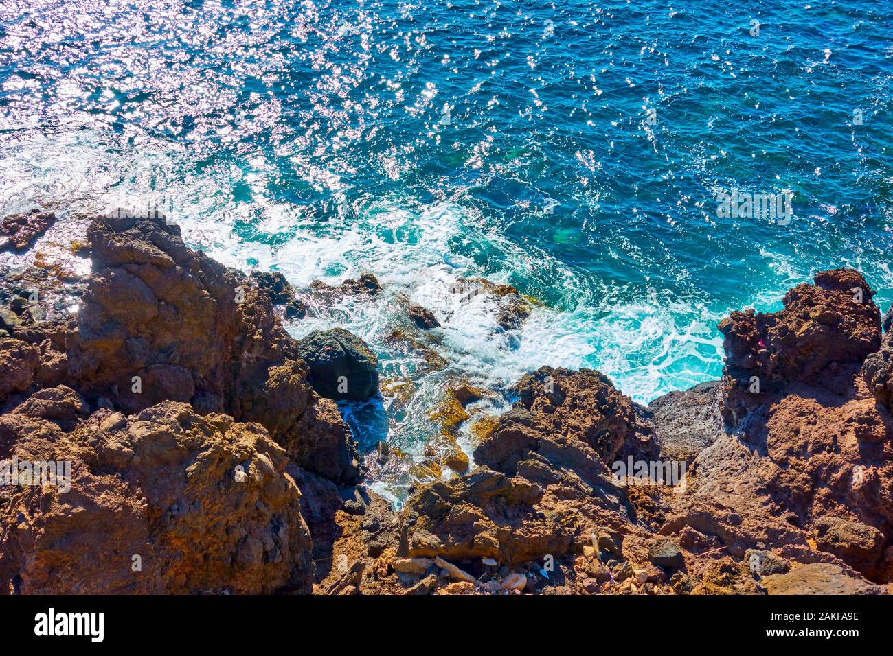 Surf of The Atlantic Ocean and rocky coast of Tenerife island, The ...
