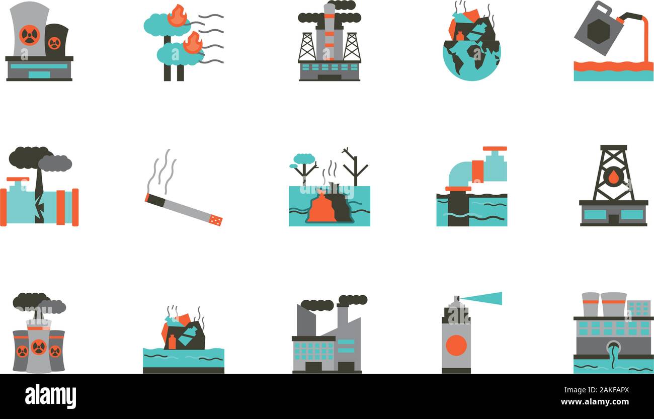 Industrial and pollution icon set design, environment dirty danger ...
