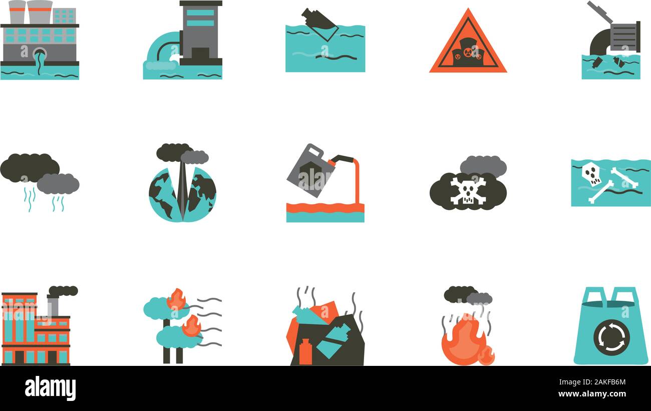 Industrial and pollution icon set design, environment dirty danger ...