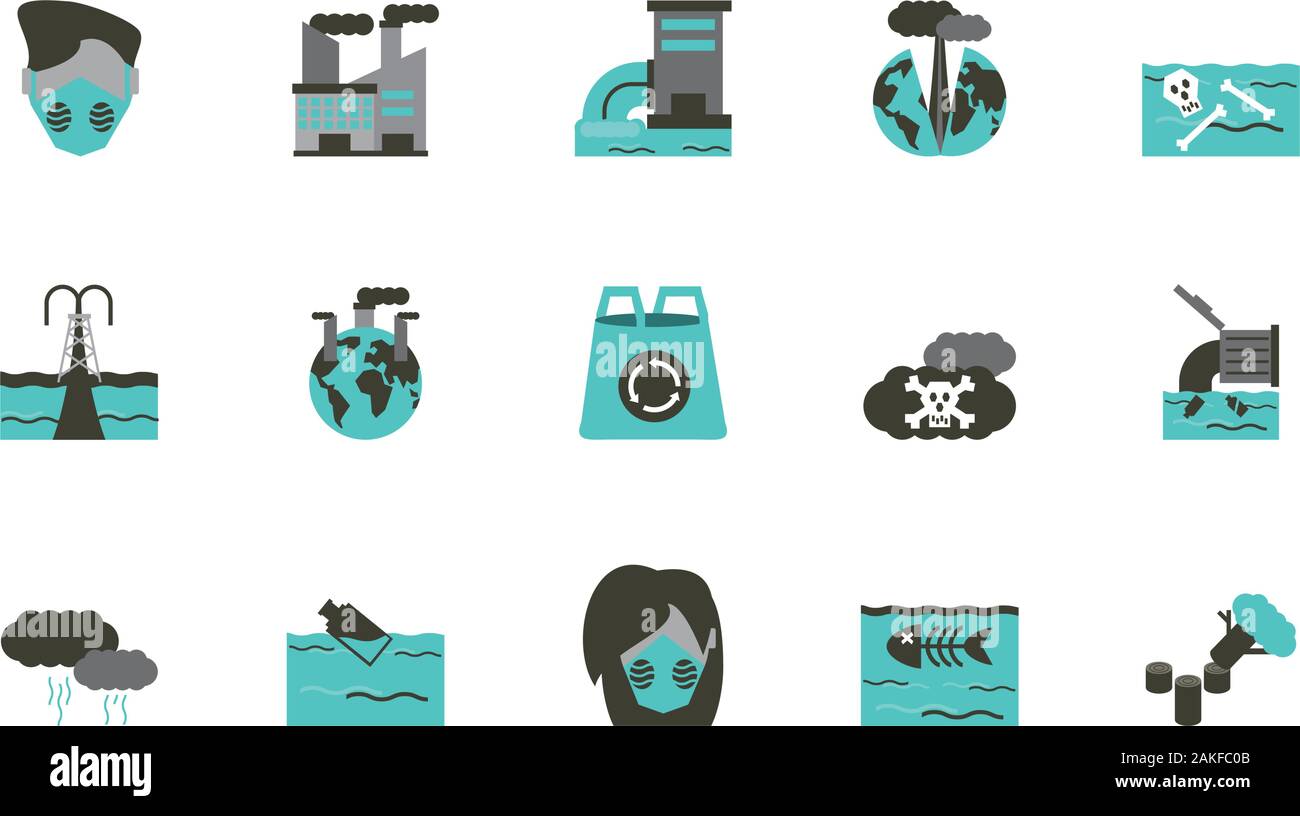 Industrial and pollution icon set design, environment dirty danger ...