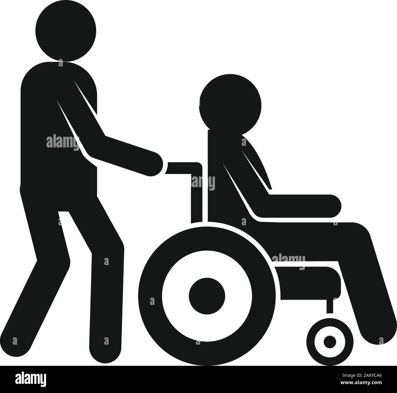 Boy take wheelchair man icon. Simple illustration of boy take ...