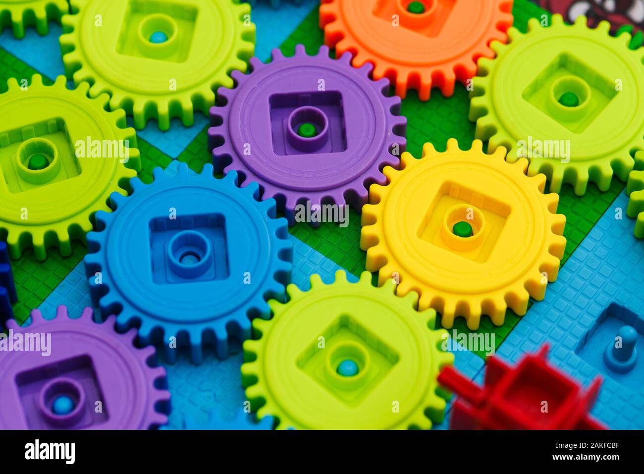 The mechanism of plastic blocks. Round multi-colored plastic blocks of ...