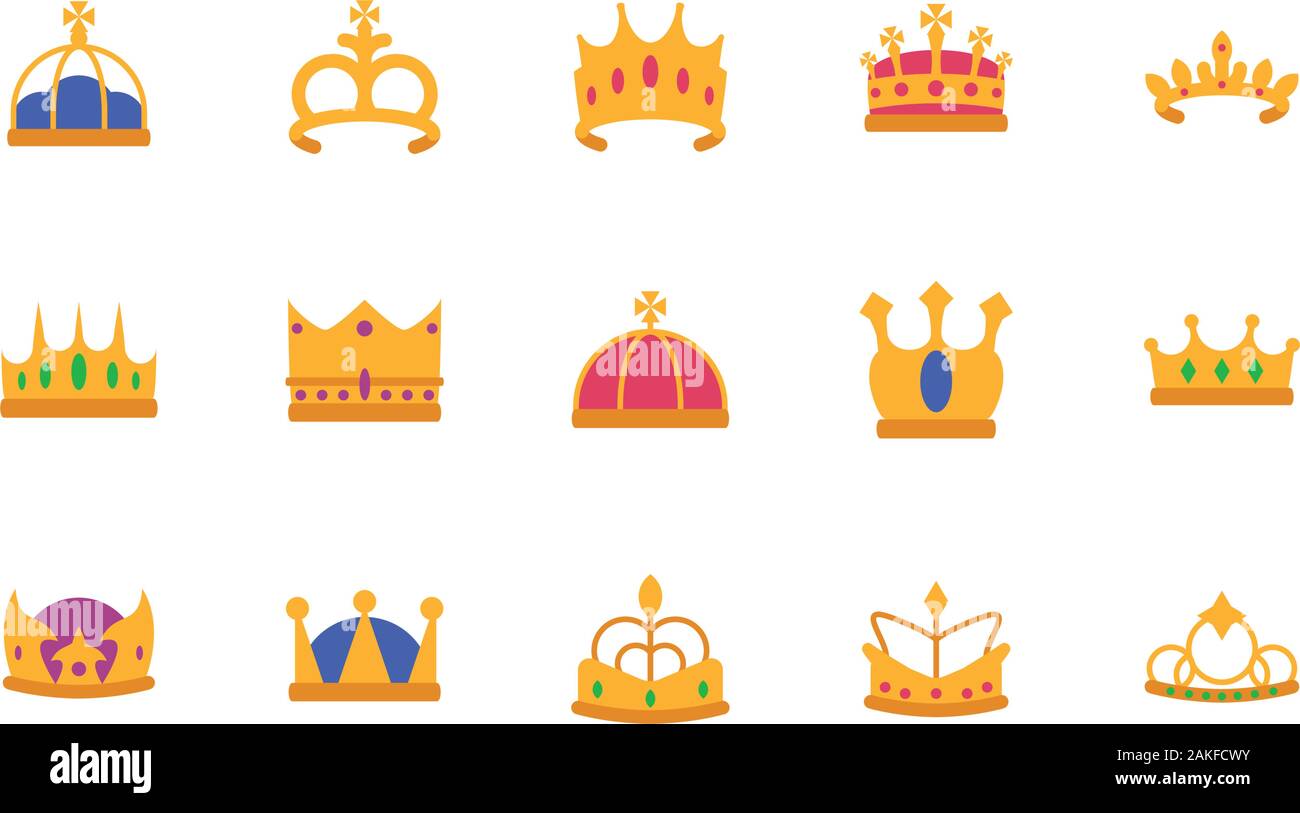 Crowns icon set design, Royal king queen luxury jewelry kingdom ...