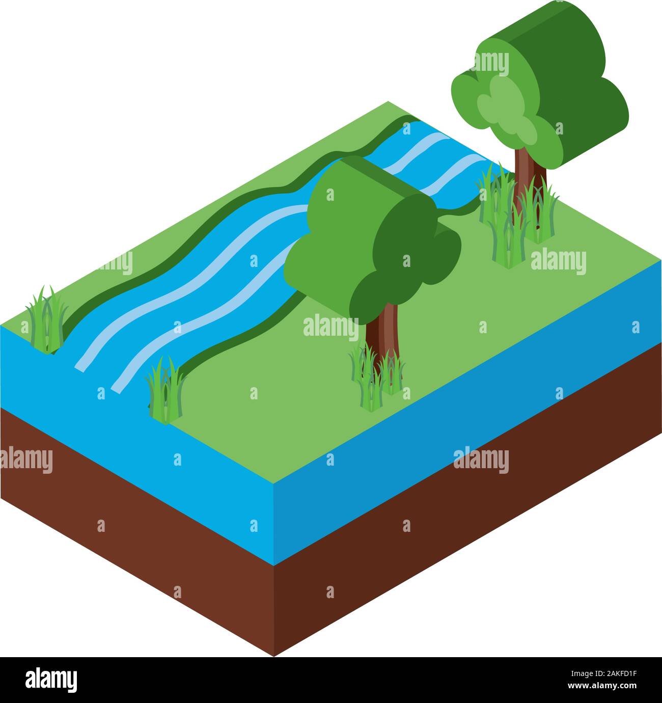 Isometric trees and river design, Nature element earth eco ecology ...