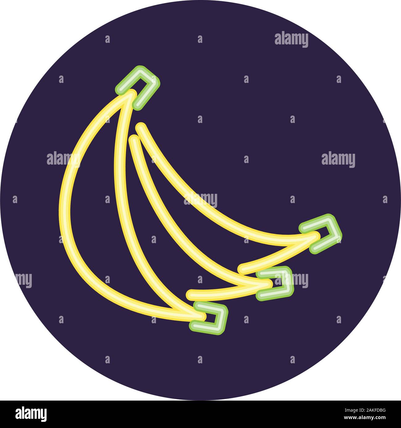 Neon bananas inside black circle design, Decoration advertising light ...