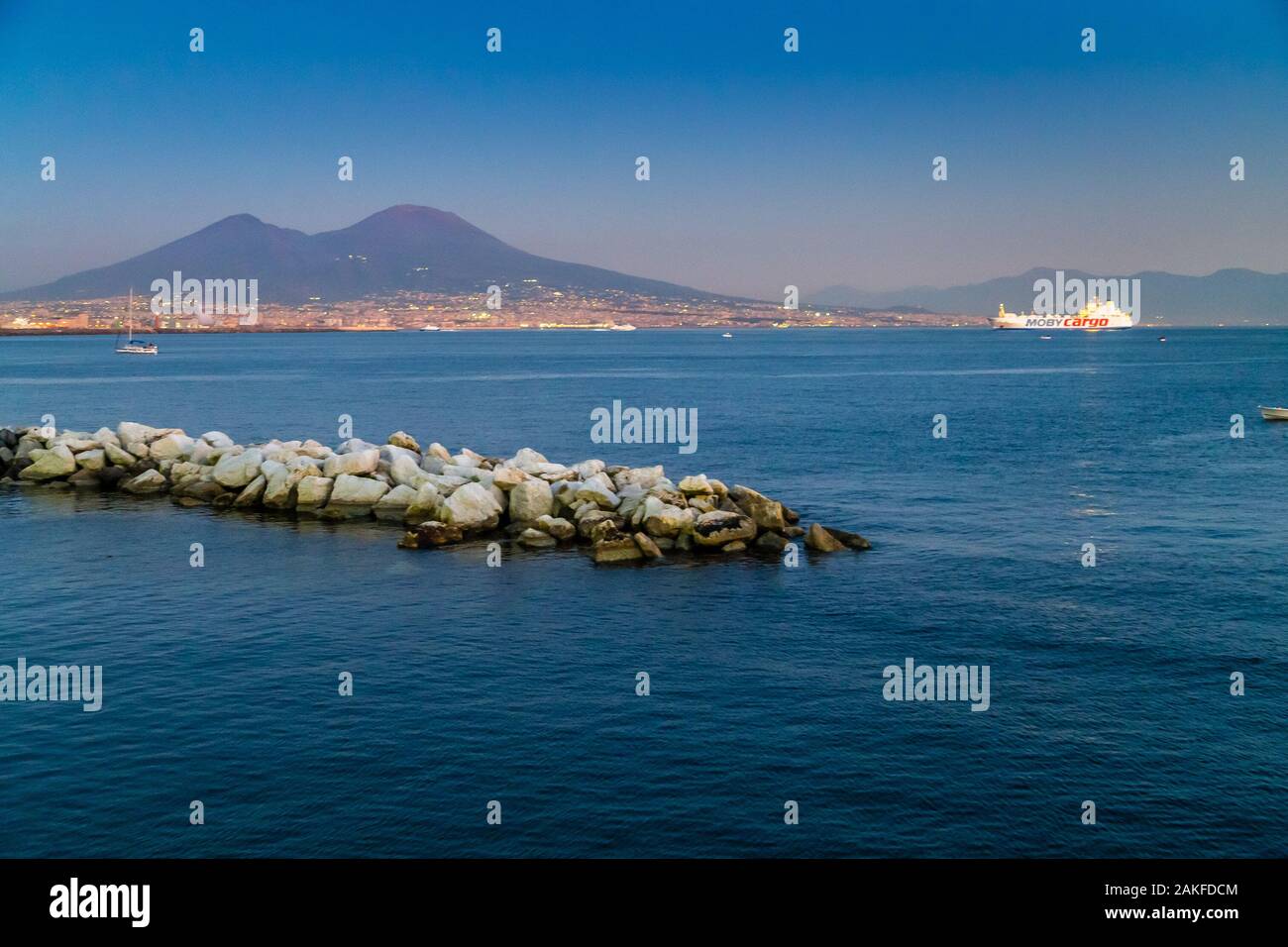 NAPLES, ITALY - JANUARY 2, 2020: Moby Cargo vessel is passing in the ...
