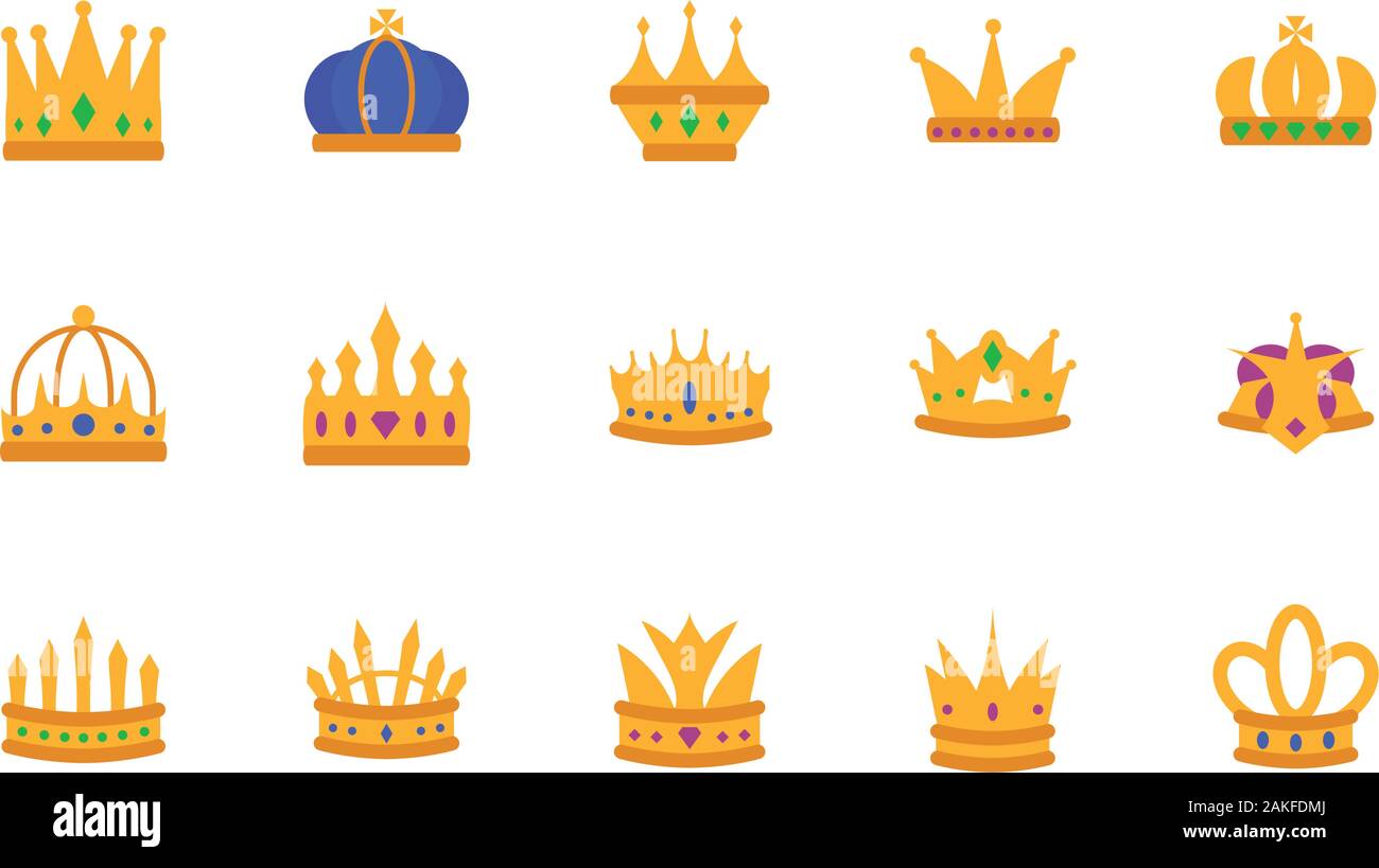 Crowns icon set design, Royal king queen luxury jewelry kingdom ...
