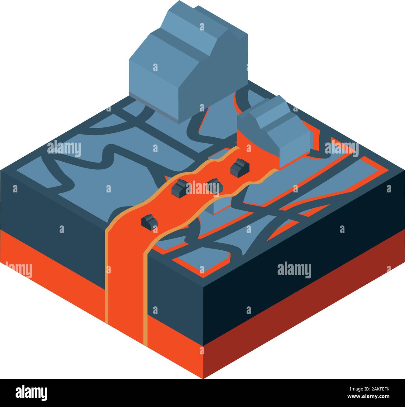 Isometric volcanic lava and stone design, Nature element earth eco ...