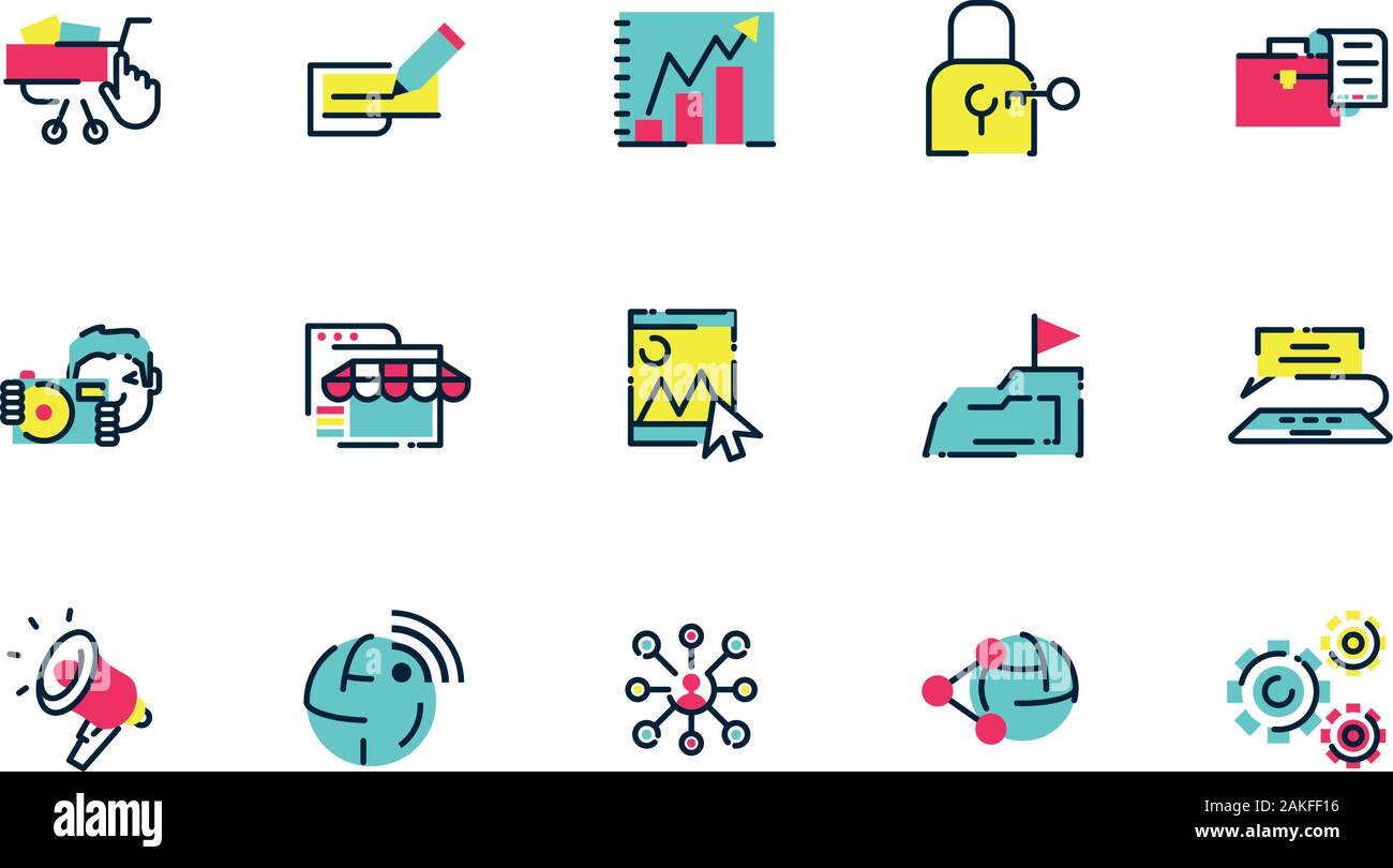 Icon set design, Digital marketing ecommerce shopping online strategy ...