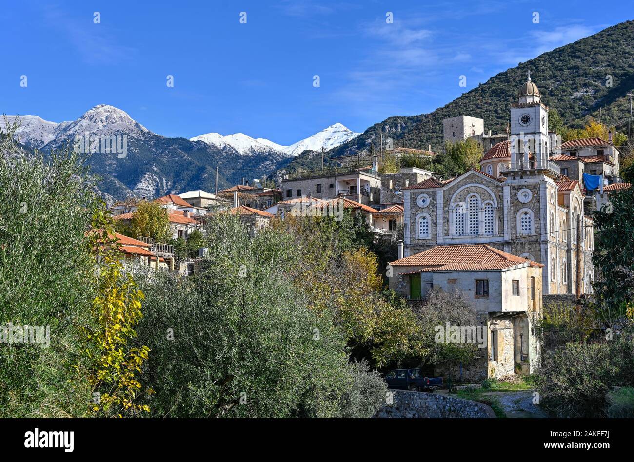 Looking across the The Village of Exochori in the foothills of the ...