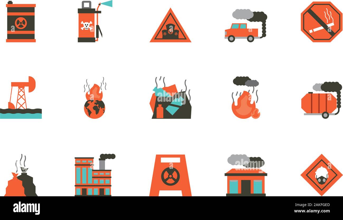 Industrial and pollution icon set design, environment dirty danger ...
