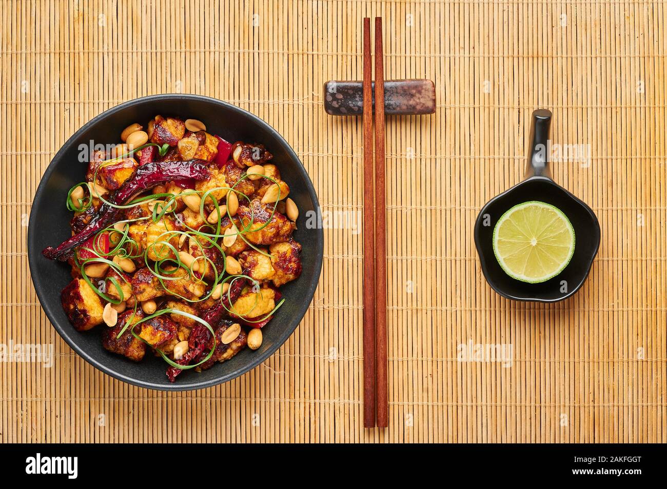 Kung Pao Paneer at black slate background. Kung Pao Paneer is a ...