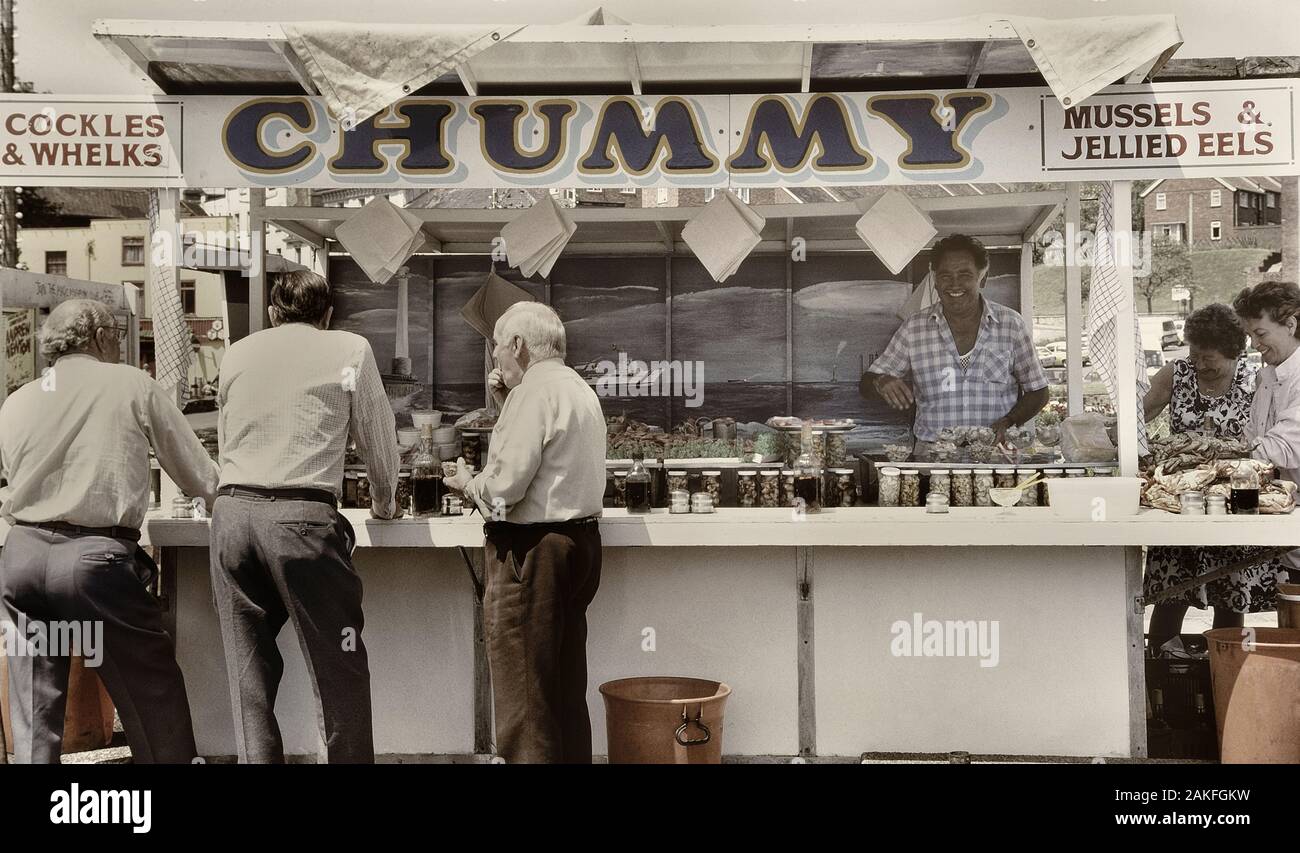 Chummy fish stall, Folkestone, Kent, England, UK. Circa 1980s Stock ...