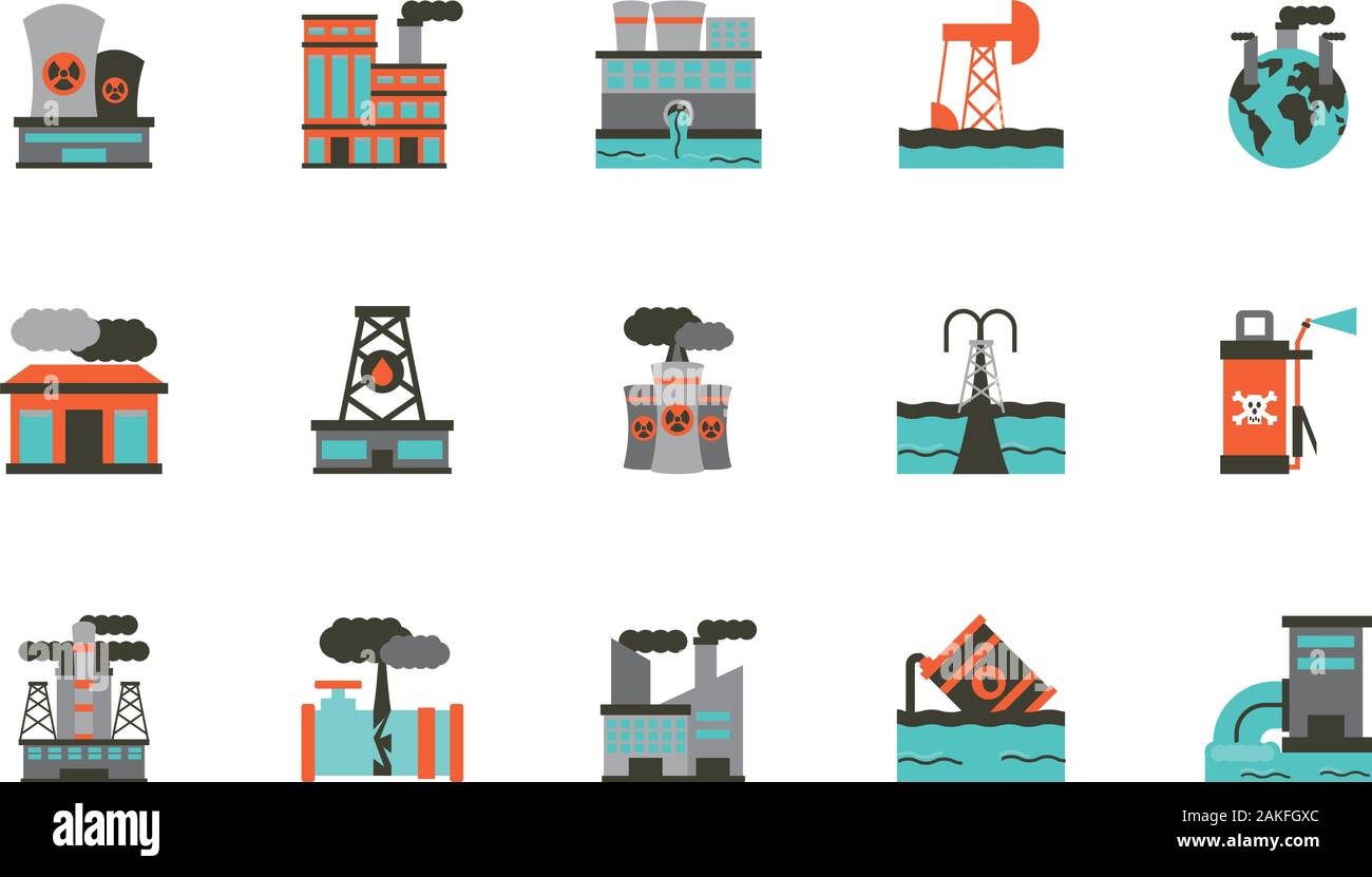 Industrial and pollution icon set design, environment dirty danger ...