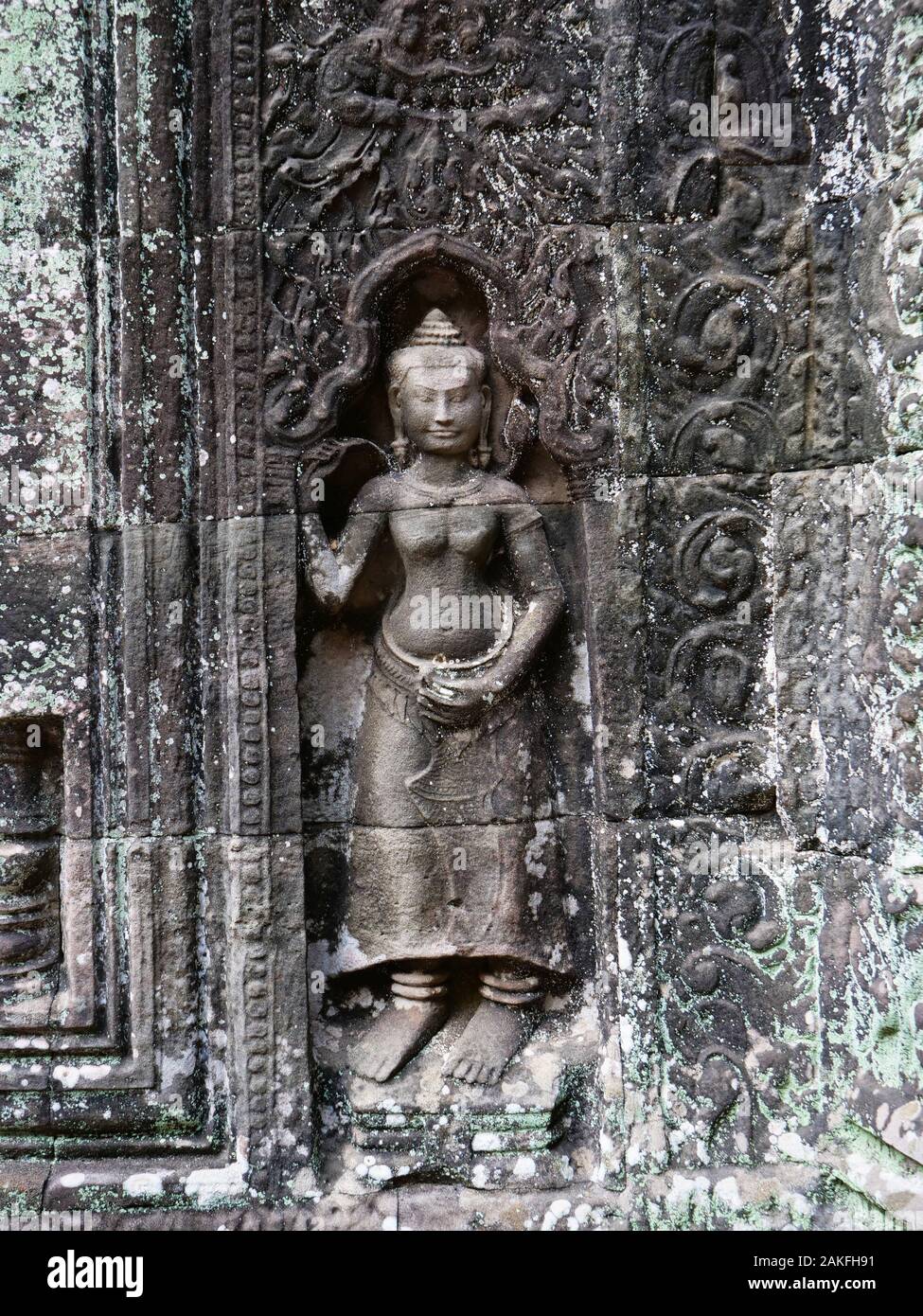 Stone rock carving art at Ta Som temple in Angkor Wat complex, Siem ...
