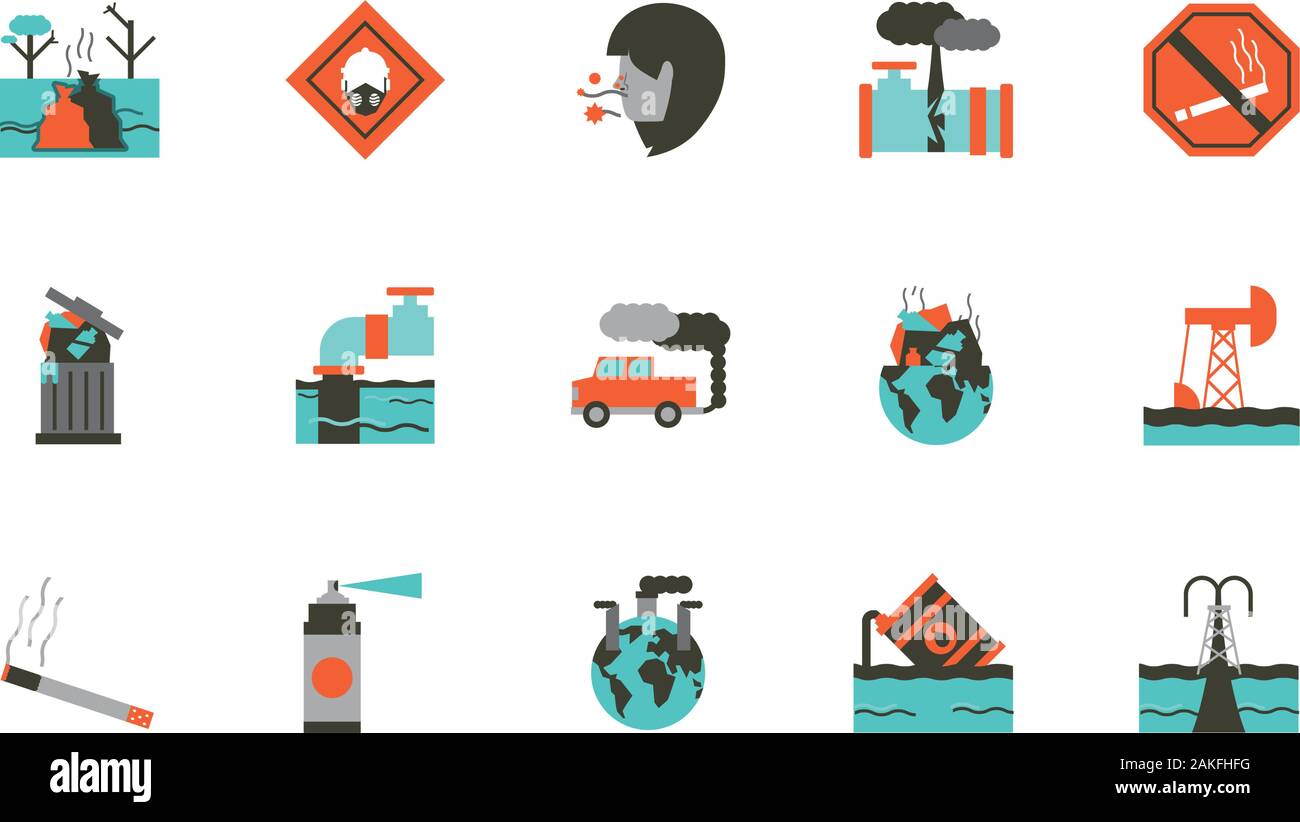 Industrial and pollution icon set design, environment dirty danger ...