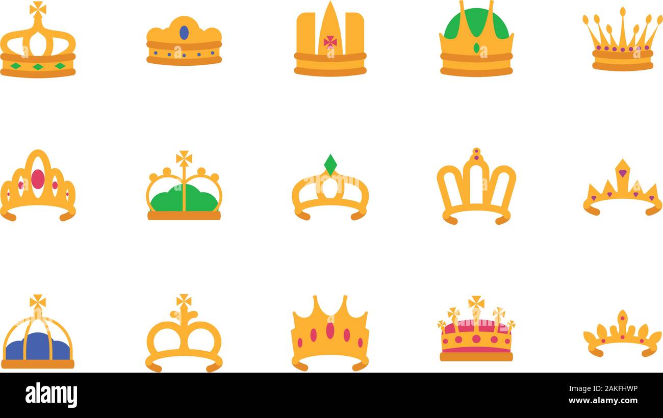 Crowns icon set design, Royal king queen luxury jewelry kingdom ...