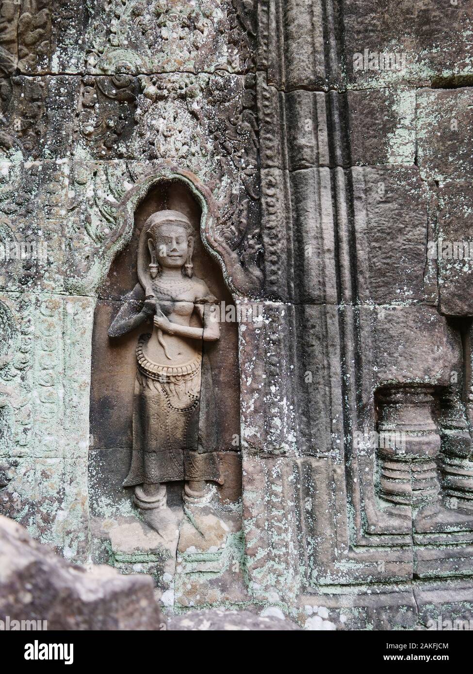 Stone rock carving art at Ta Som temple in Angkor Wat complex, Siem ...