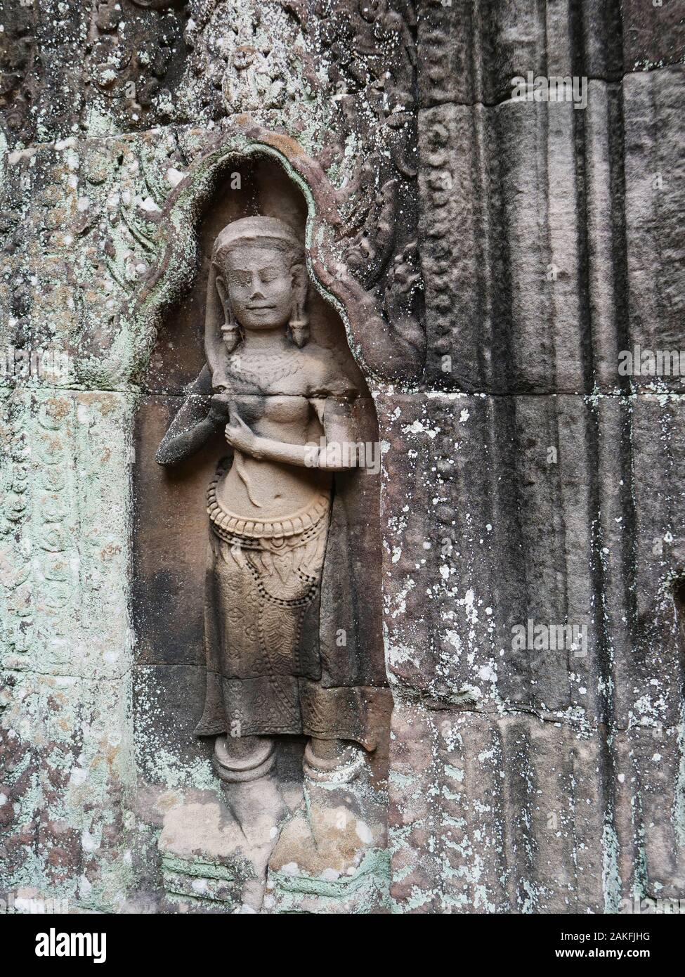 Stone rock carving art at Ta Som temple in Angkor Wat complex, Siem ...