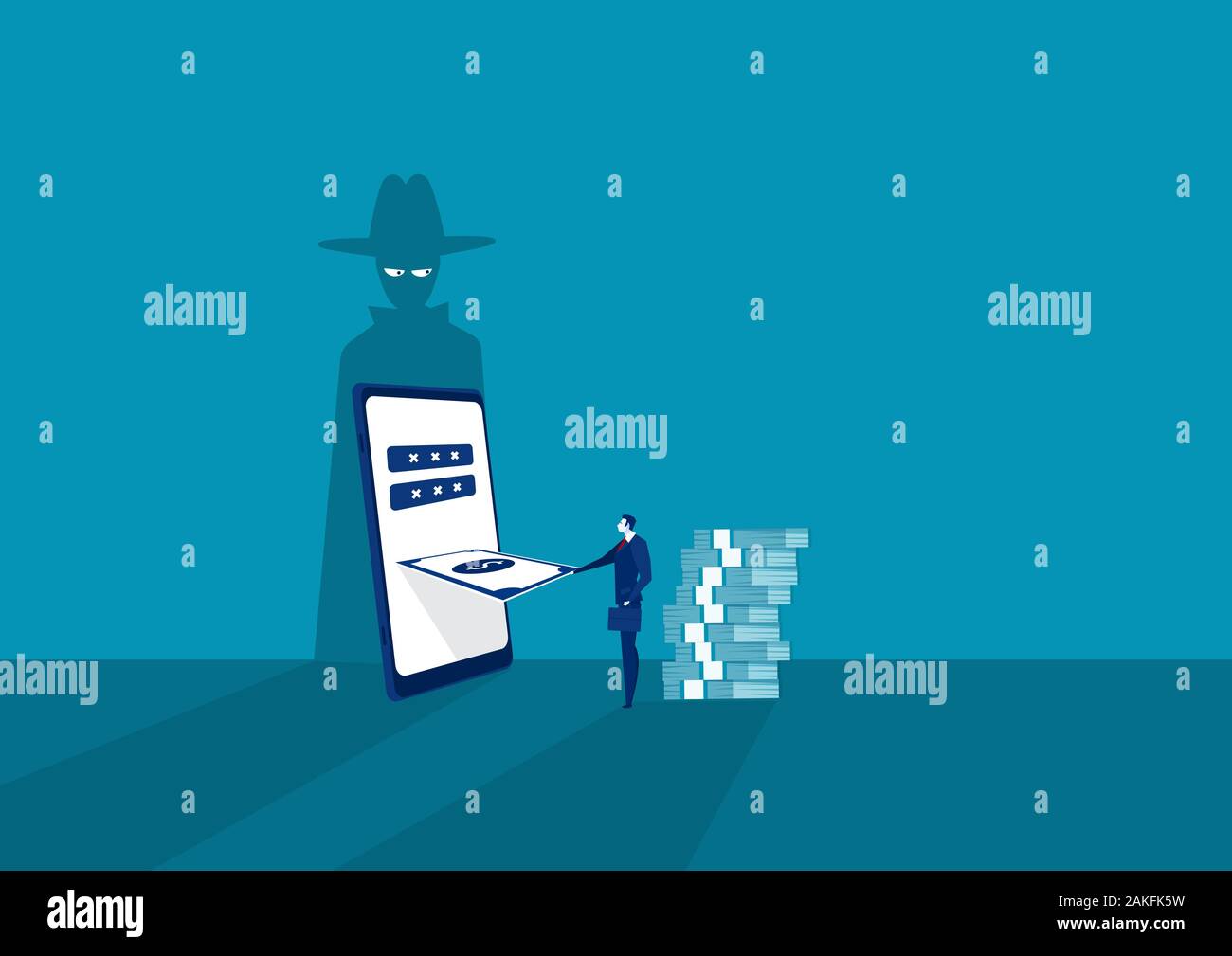 businessman pay money via smartphot with shadow spy password login ...