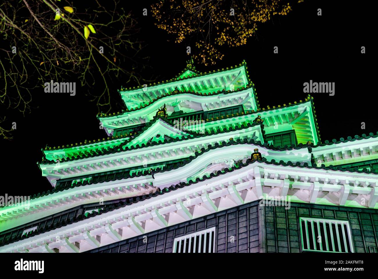 Night view of Okayama Castle, a historic samurai castle in Okayama ...
