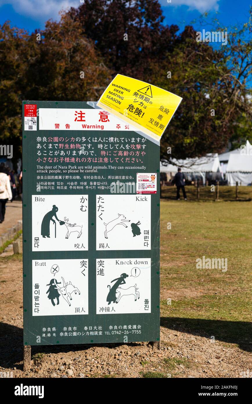 Signboard warning of deer mating season in Nara, Japan Stock Photo - Alamy