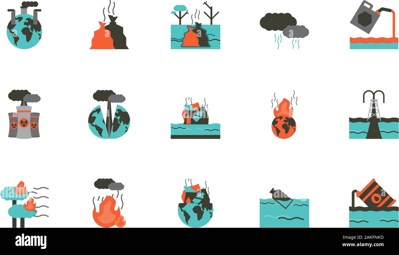Industrial and pollution icon set design, environment dirty danger ...