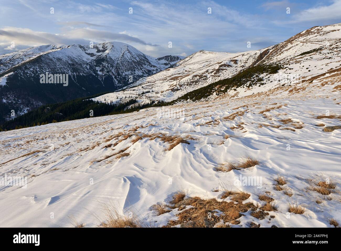 Mountain range in the early spring with snow Stock Photo - Alamy
