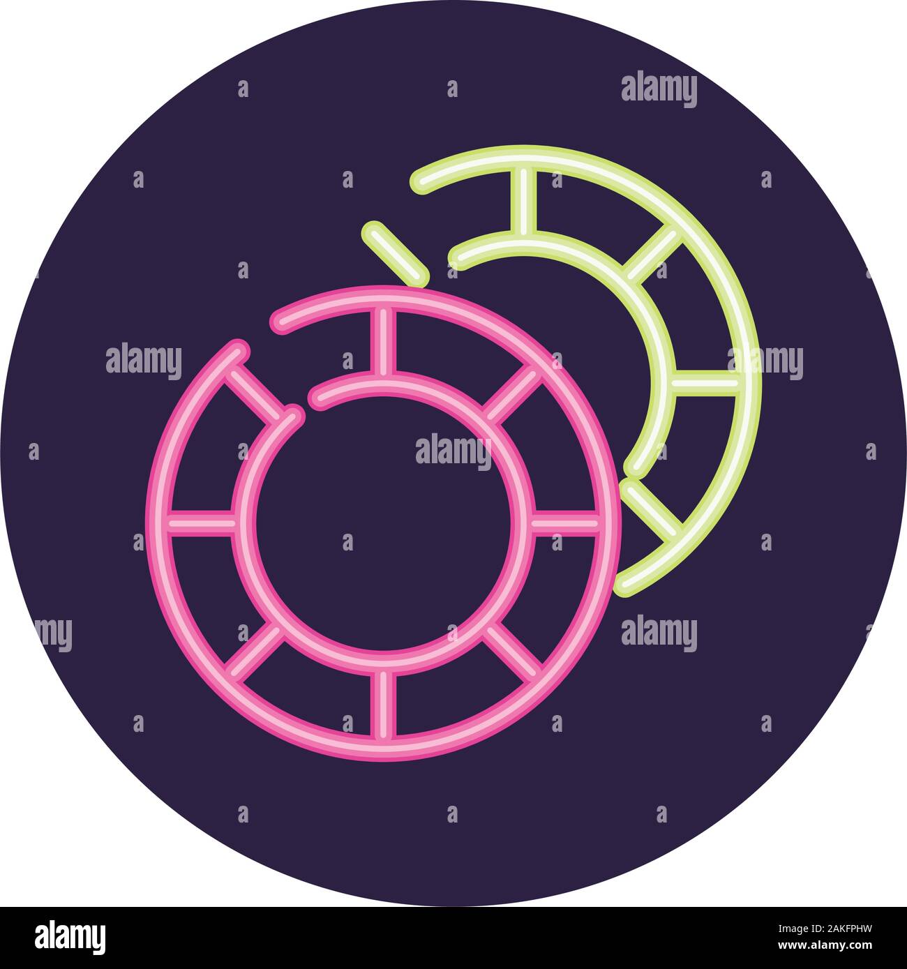 Neon chips inside black circle design, Decoration advertising light ...