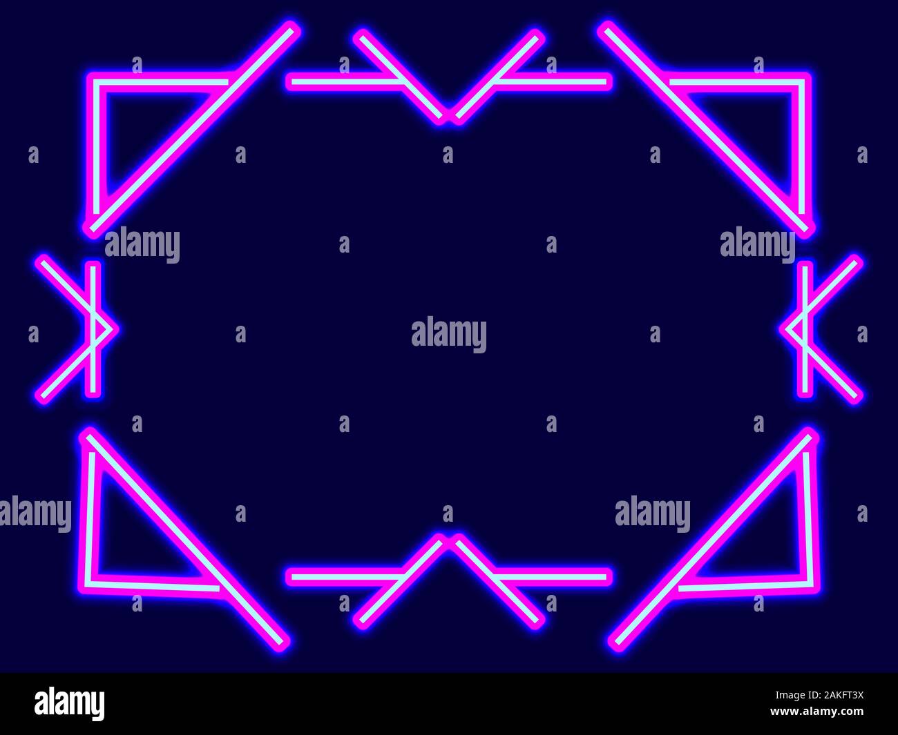 Neon frame. The effect of a neon lamp. Linear border 80s style. Design ...