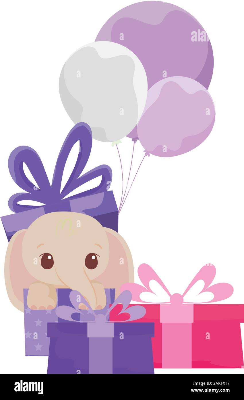 Cute elephant cartoon inside gift design, Animal zoo life nature ...