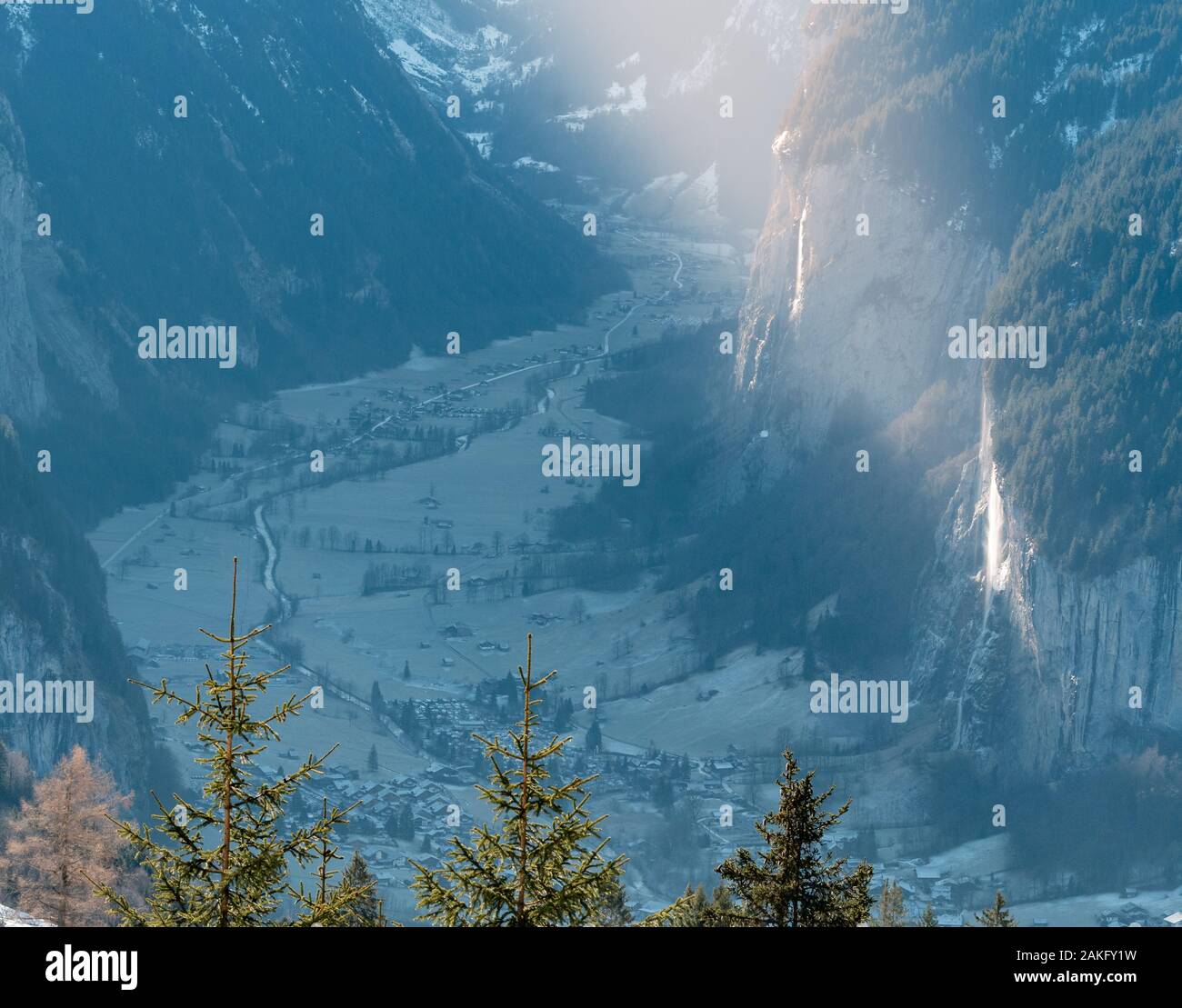 Lauterbrunnen Valley with Mürrenflue and Staubbachfall and ...