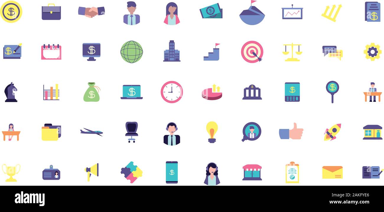 Business icon set design, Management workforce financial item corporate ...
