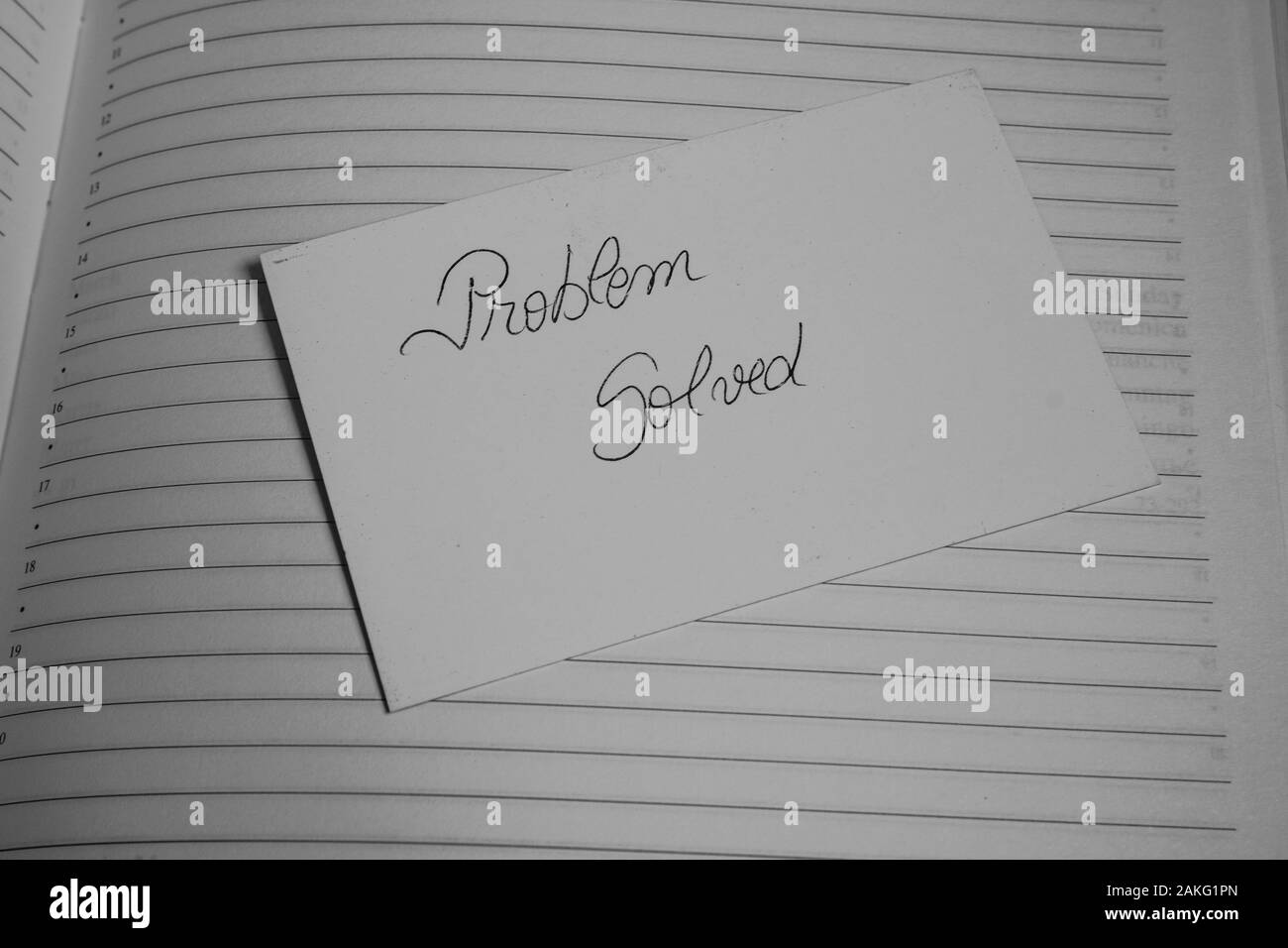 Writing problem solved on white label. Text on label, copy space Stock ... Writing problem solved on white label. Text on label, copy space Stock ...