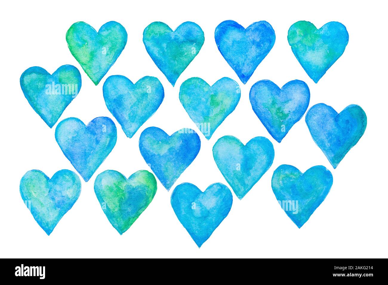 Set of blue abstract watercolour hearts, hand drawn hearts element ...