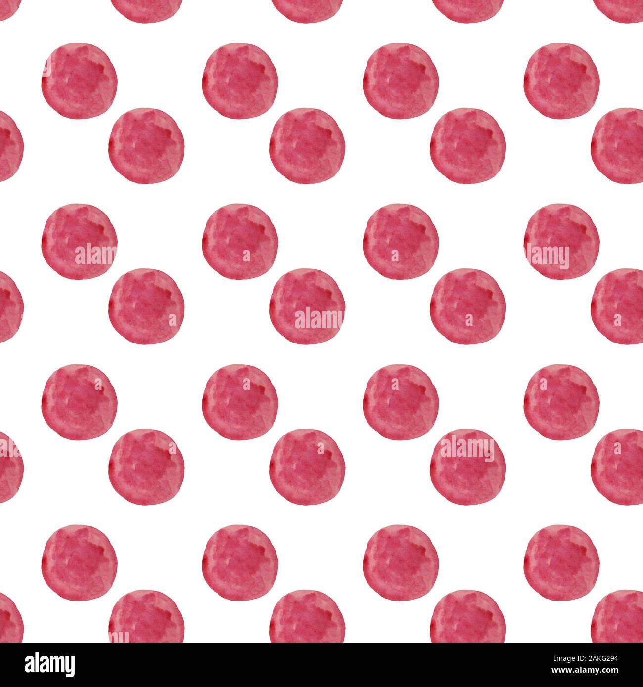 Watercolor round dots pattern. Seamless hand drawn pattern with pink ...