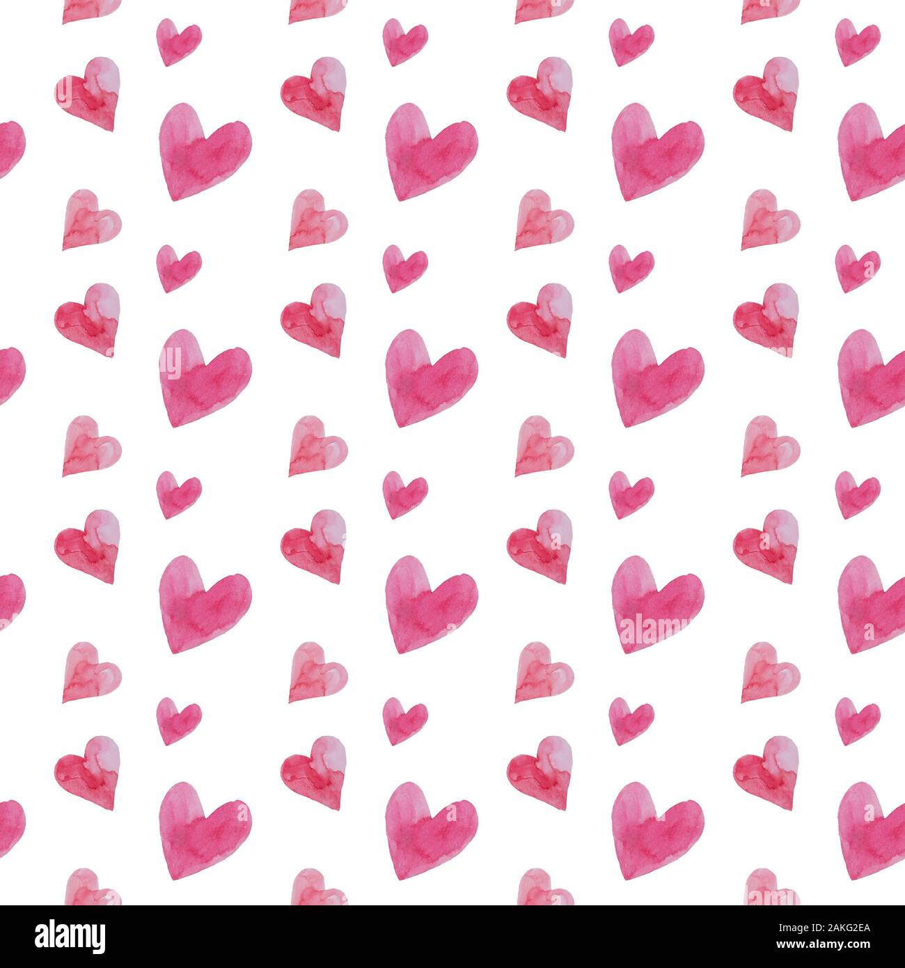 Valentine's Day hearts, watercolor hand painting pink hearts, seamless ...
