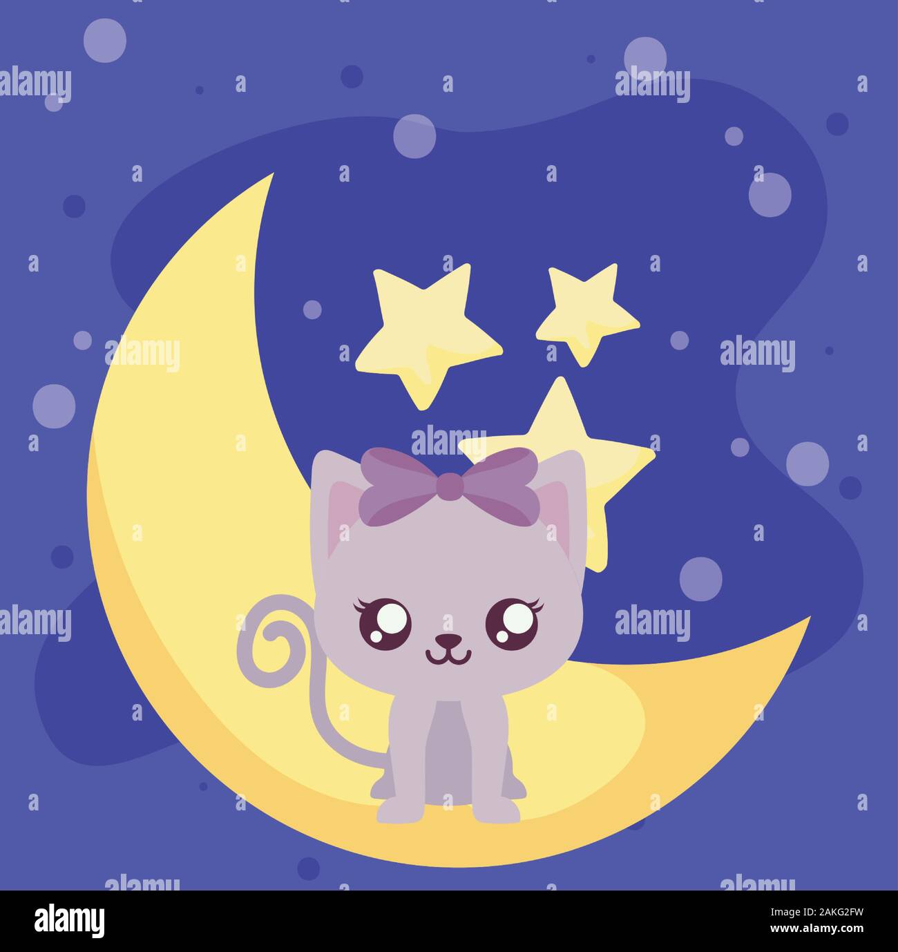 Cute cat cartoon and moon design, Animal zoo life nature character ...