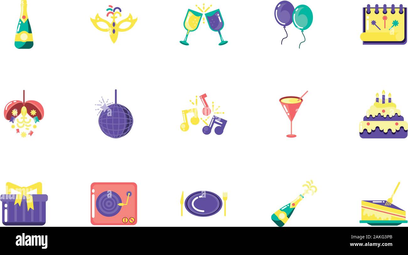 Icon set design, Party celebration event happy birthday holiday ...