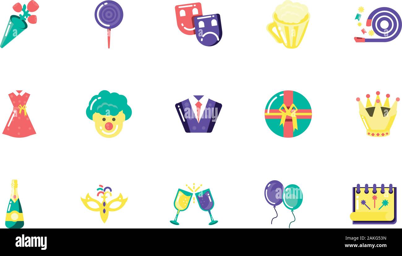 Icon set design, Party celebration event happy birthday holiday ...