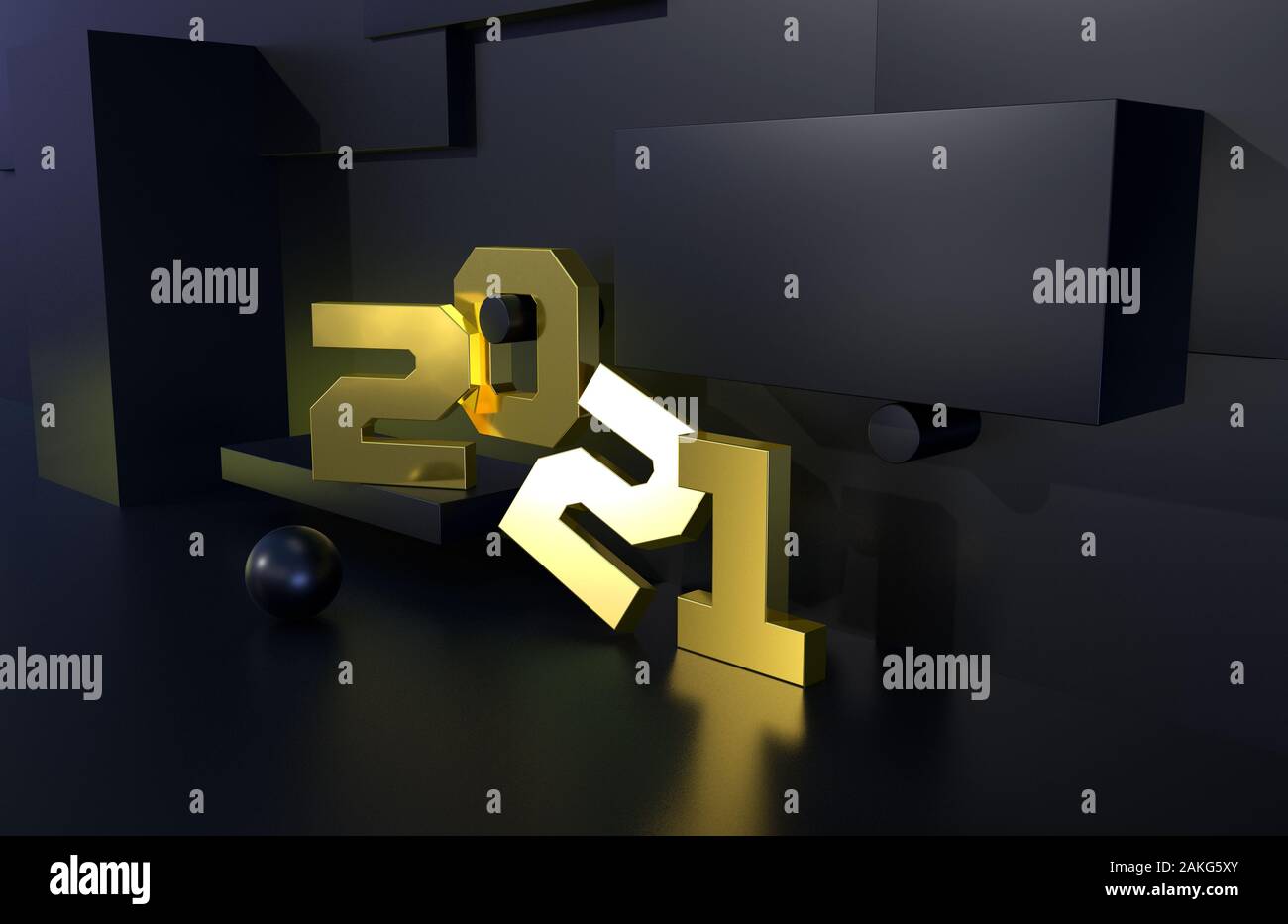 2021 year golden sign with black background. 3D illustration Stock ...