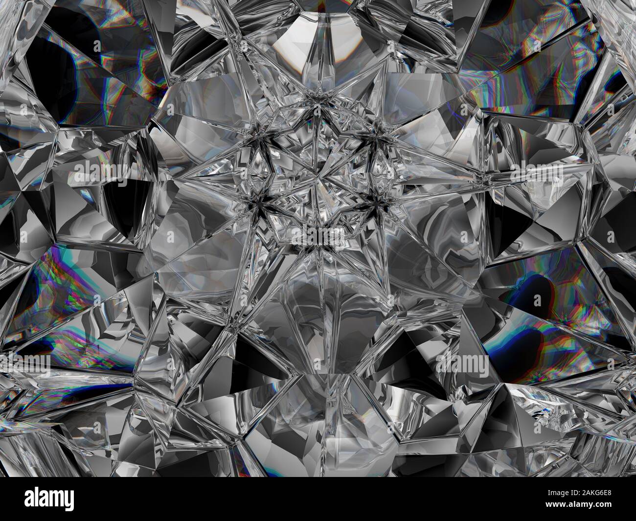 diamond structure extreme closeup and kaleidoscope. top view of round ...