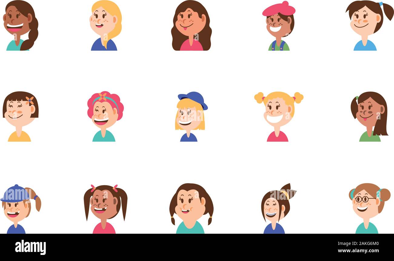 Set of girls cartoons design, Kid childhood little people lifestyle ...